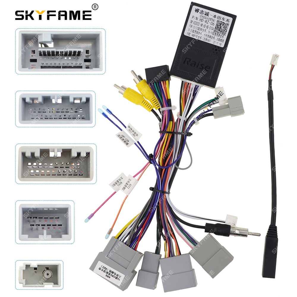 SKYFAME Car 16pin Wiring Harness Adapter Canbus Box Decoder Android Radio Power Cable For Honda ...