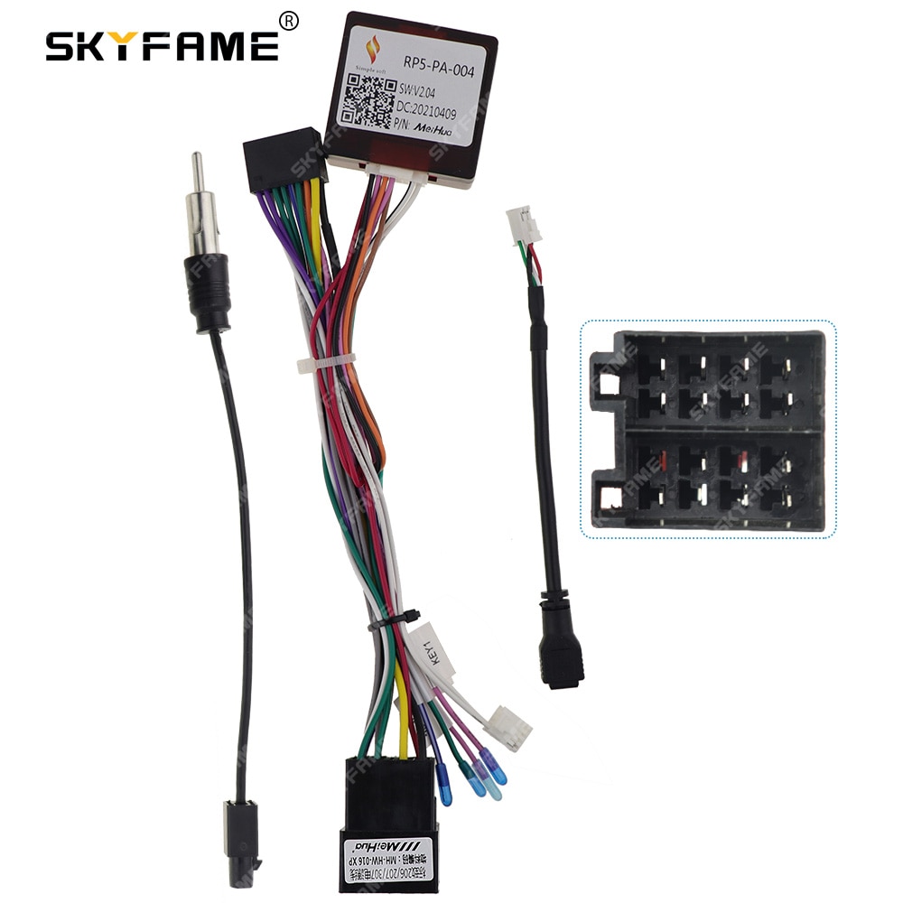 SKYFAME Car 16pin Wiring Harness Adapter Canbus Box Decoder Android Radio Power Cable For ...
